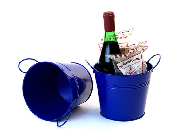 6 1/2 inch Royal Blue Painted Pail with Side Handles - Action Bags