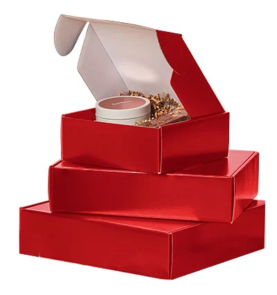 9 x 9 x 4, Red Gloss Corrugated Mailer Boxes - Action Bags